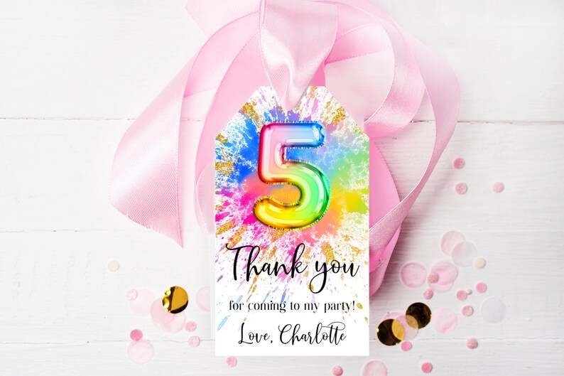 5th Birthday Printable Favor Tag Rainbow Paint Splash - Etsy