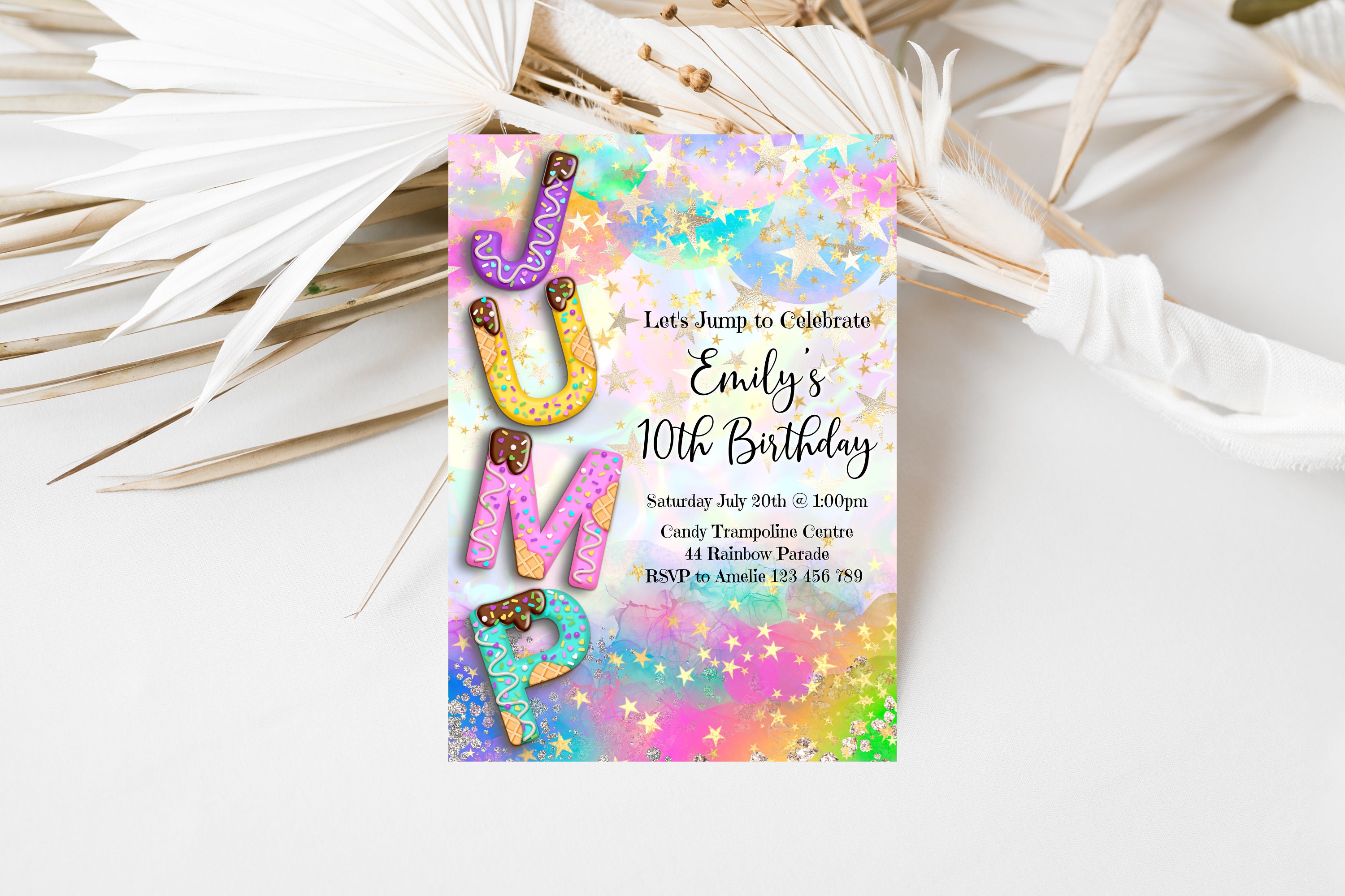 Jumping Birthday Invitation Girl, Trampoline Party Jump Editable Invite ...