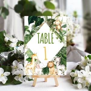 Safari Baby Shower Table Numbers, Jungle Baby Shower Boy, Greenery Baby ...