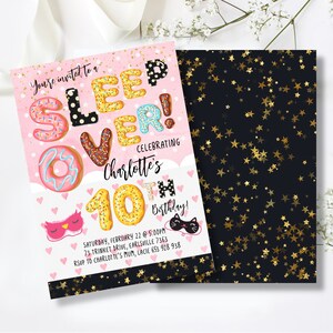 Editable Sleepover Party Invitation Girl, Donut Sleepover Invites ...