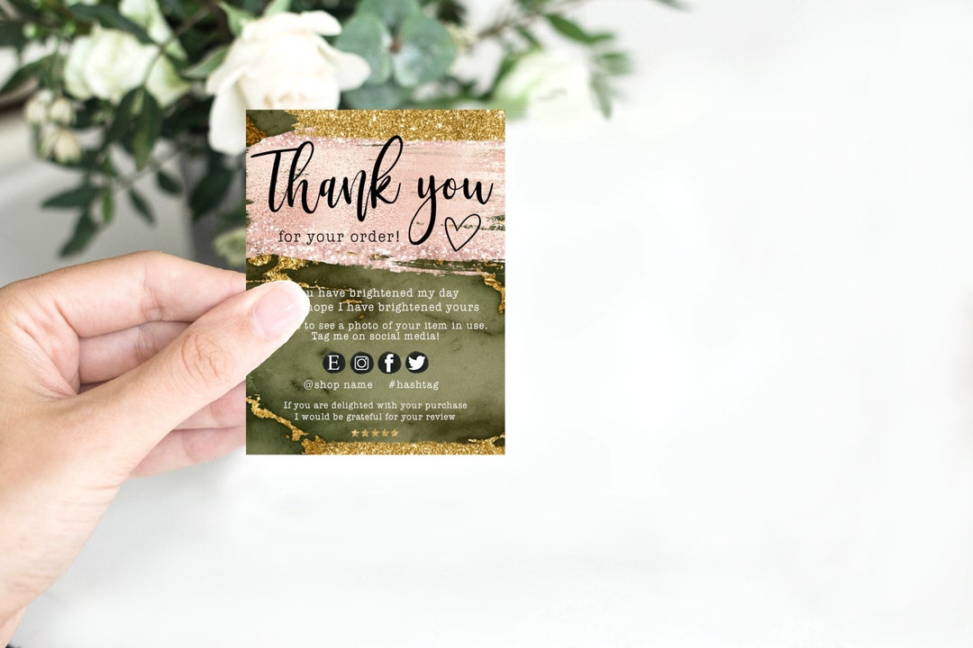 Editable Thank You Insert Card Template, Etsy Branding, Marble Gold ...