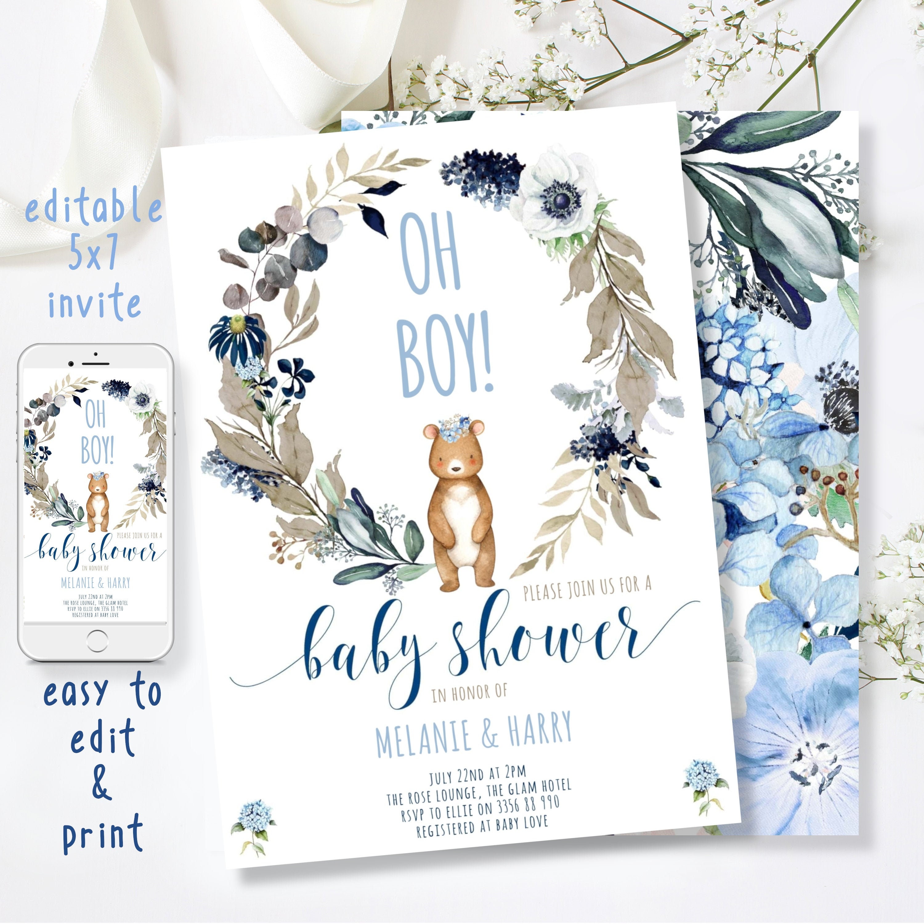 EDITABLE Printable Boy Baby Shower Invitation Instant | Etsy