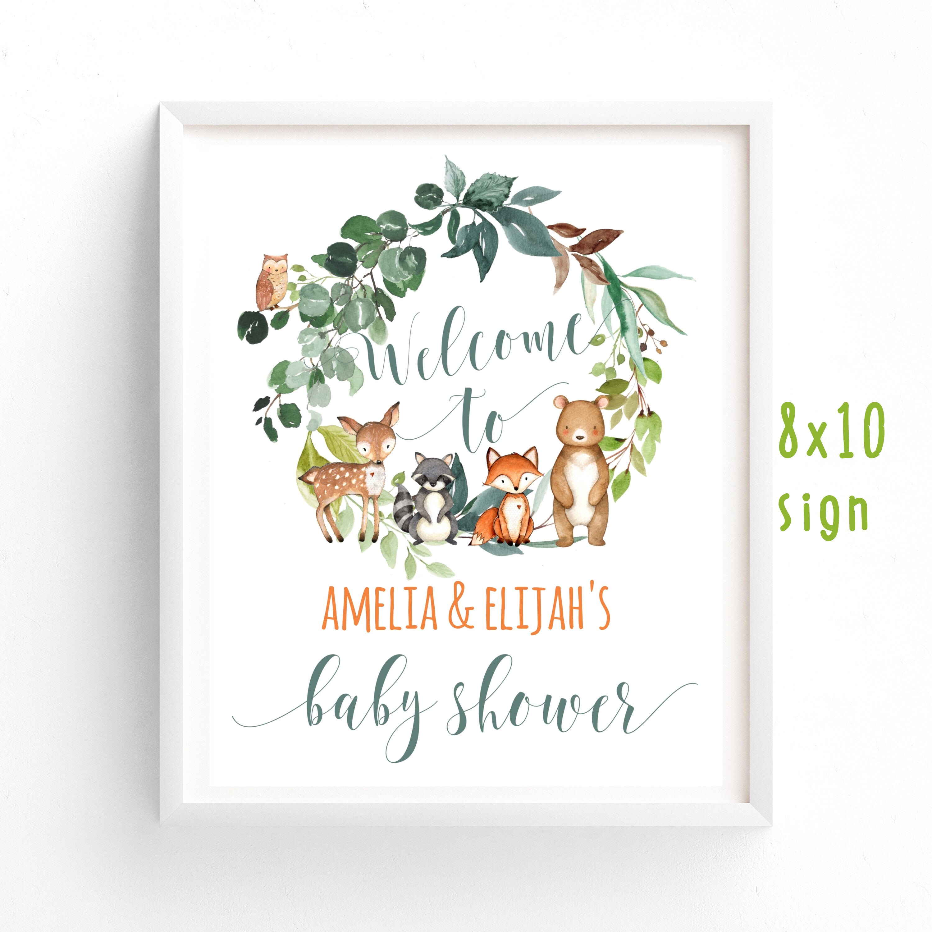 Party Décor Baby Animals Forest Animals 8 x 10 sign Editable Woodland ...