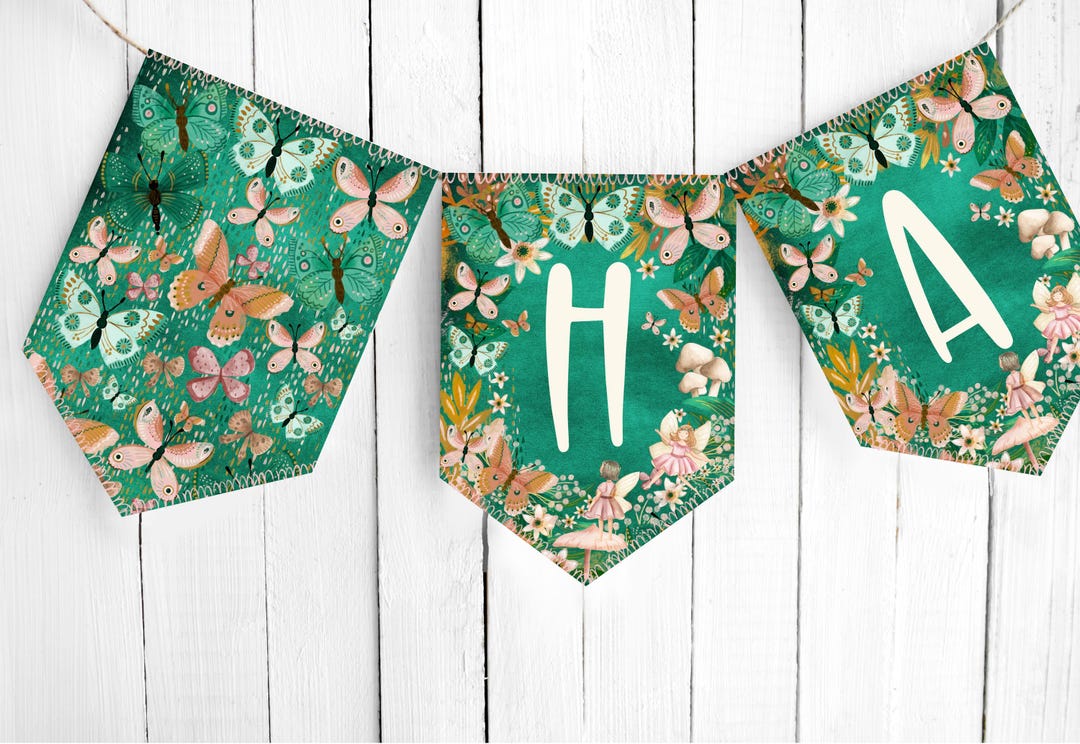 Fairy Birthday Printable Banner, Fairy Bunting, Butterfly Banner, Fairy ...