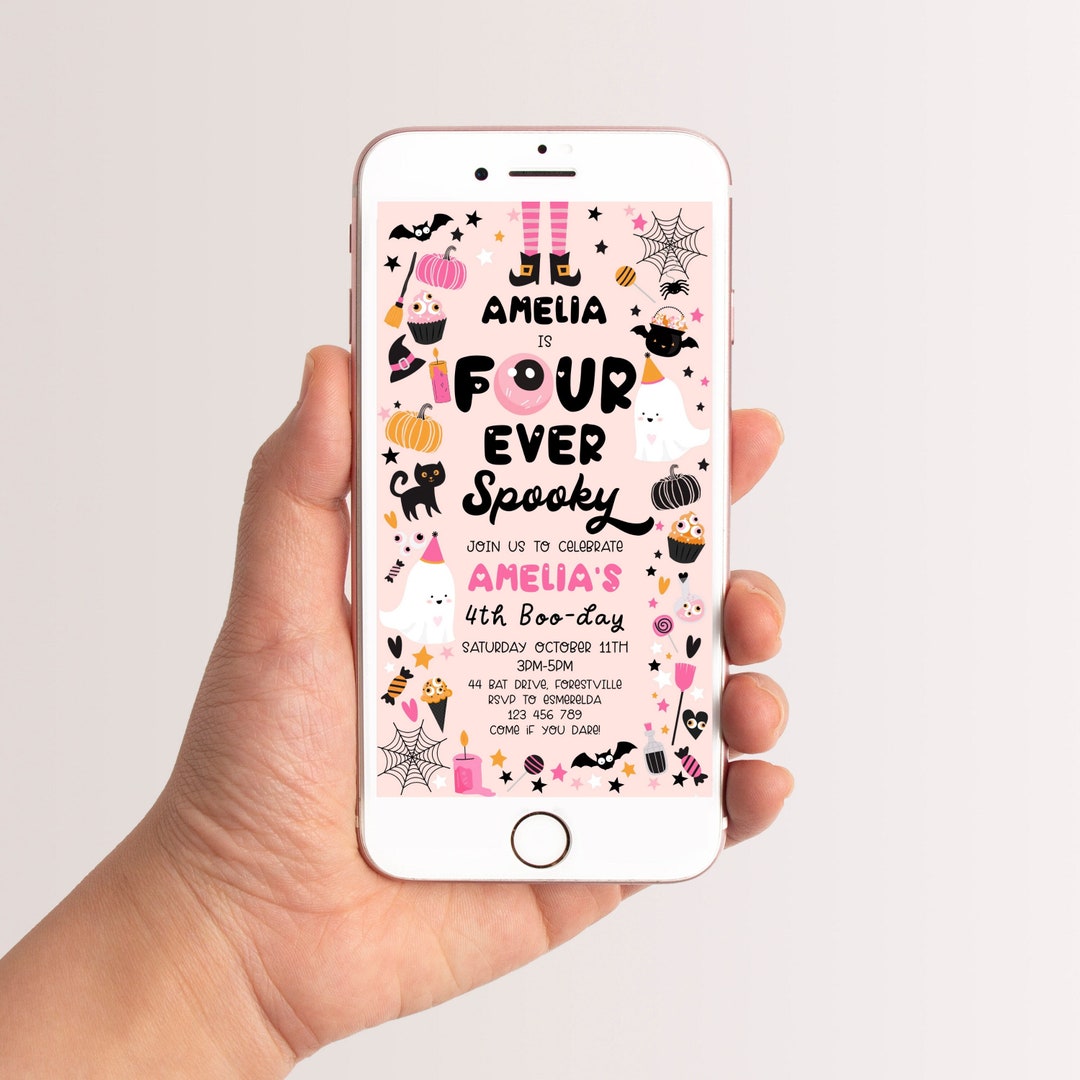 Four Ever Spooky Halloween 4th Birthday Editable Party EVITE, 4th ...