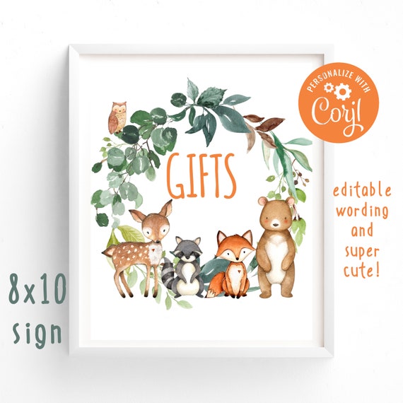Party Décor Baby Animals Forest Animals 8 x 10 sign Editable Woodland ...