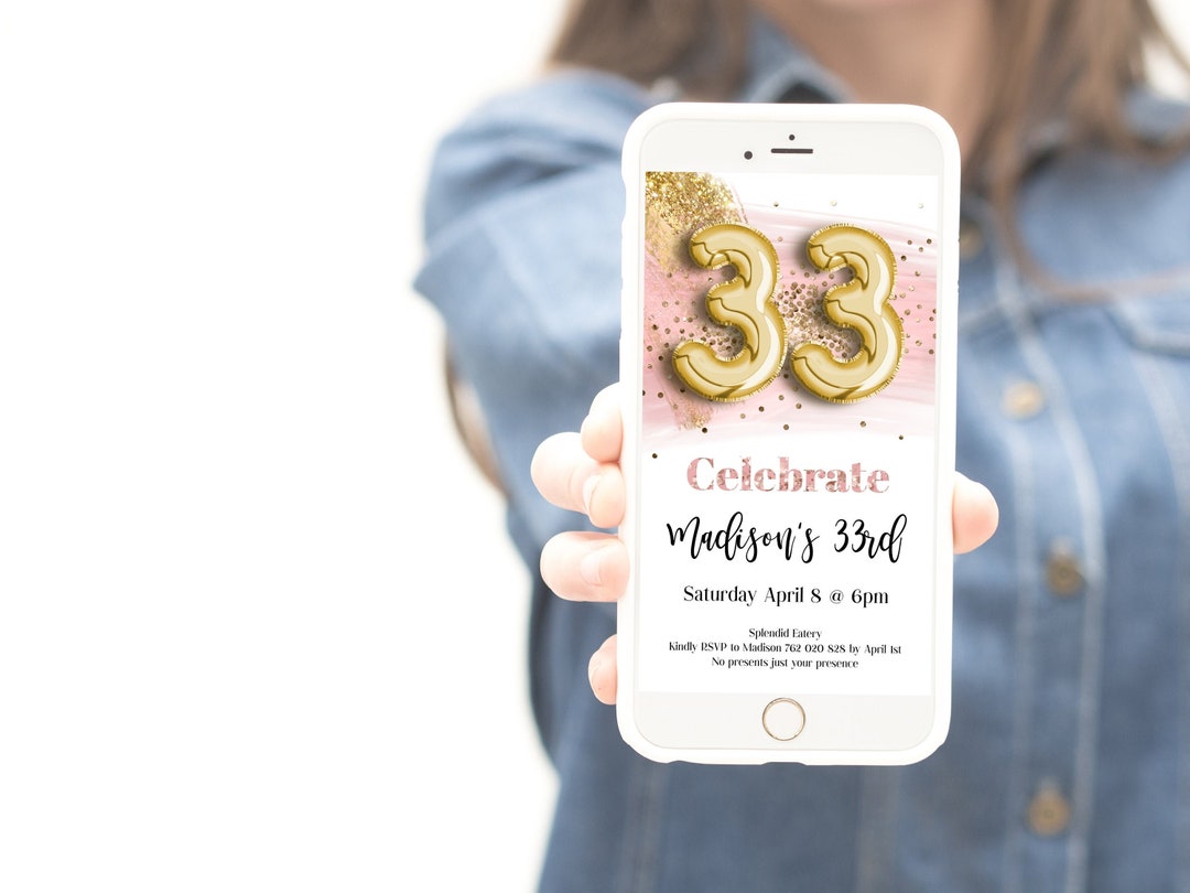 Editable 33rd Birthday Evite Electronic Invitation Gold Blush - Etsy