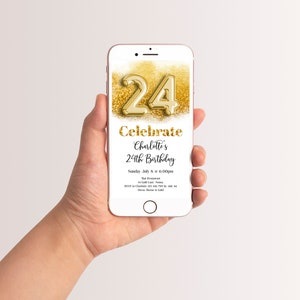 Editable 24th Birthday Gold Ombre Evite Electronic Invitation | Etsy
