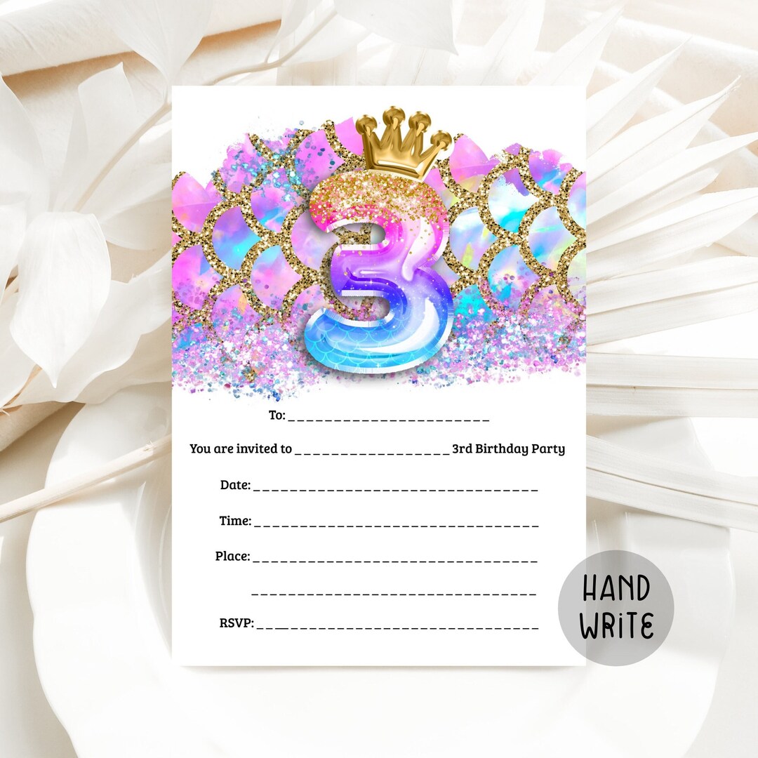 3rd Mermaid Birthday Invitation, Fill-in Invite Mermaid Birthday, Blank ...