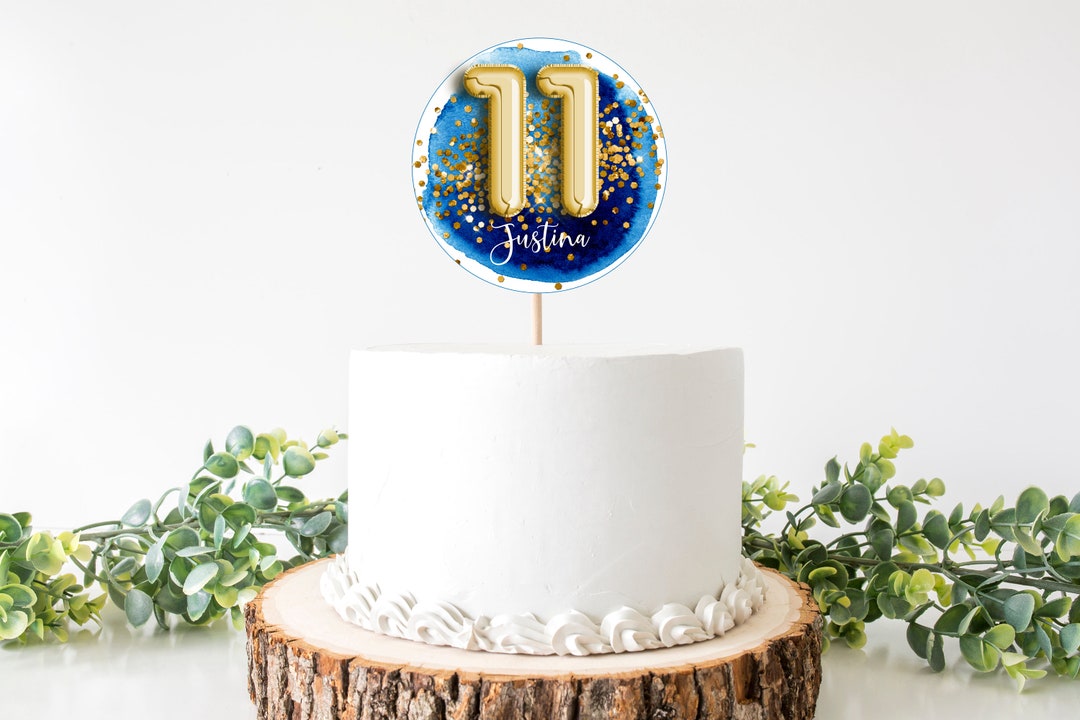 Topper de pastel de cumpleaños 11, topper imprimible de número de globo ...