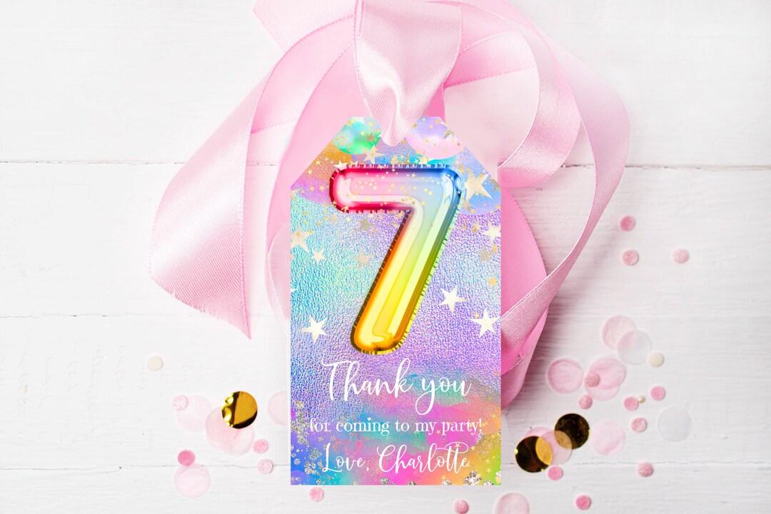 7th Birthday Printable Favor Tag, Stars Rainbow Birthday Party Gift ...