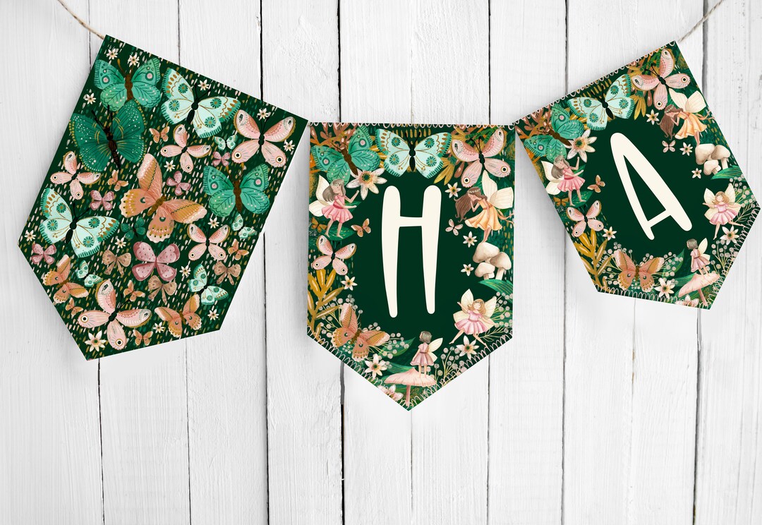 Fairy Birthday Printable Banner, Fairy Banner, Butterfly Banner, Fairy ...