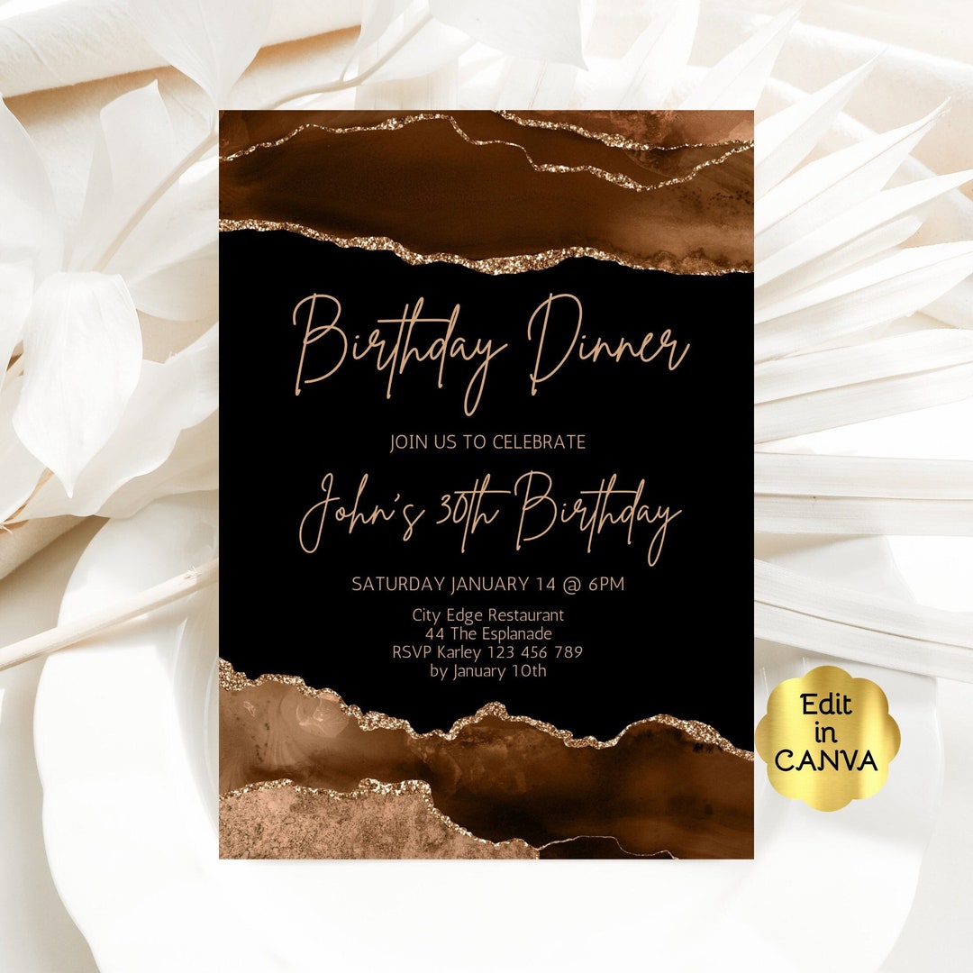 Editable Birthday Invitation, Brown and Gold Birthday Invite, Editable ...