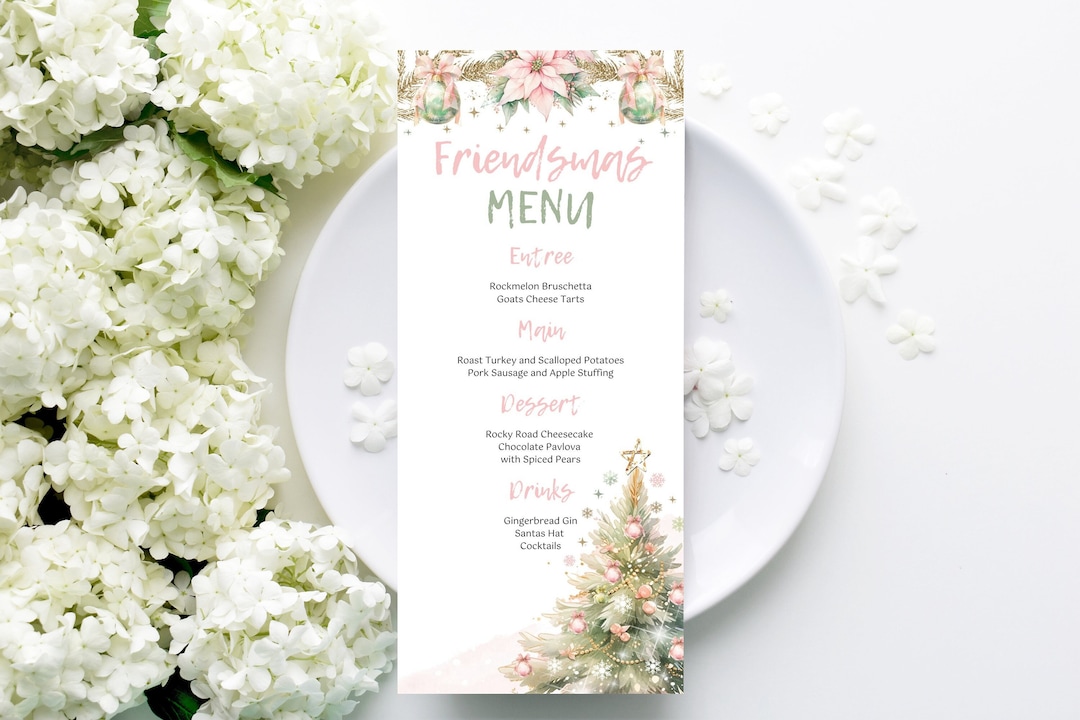 Editable Menu Christmas Friendsmas Dinner Party MENU Download Template ...