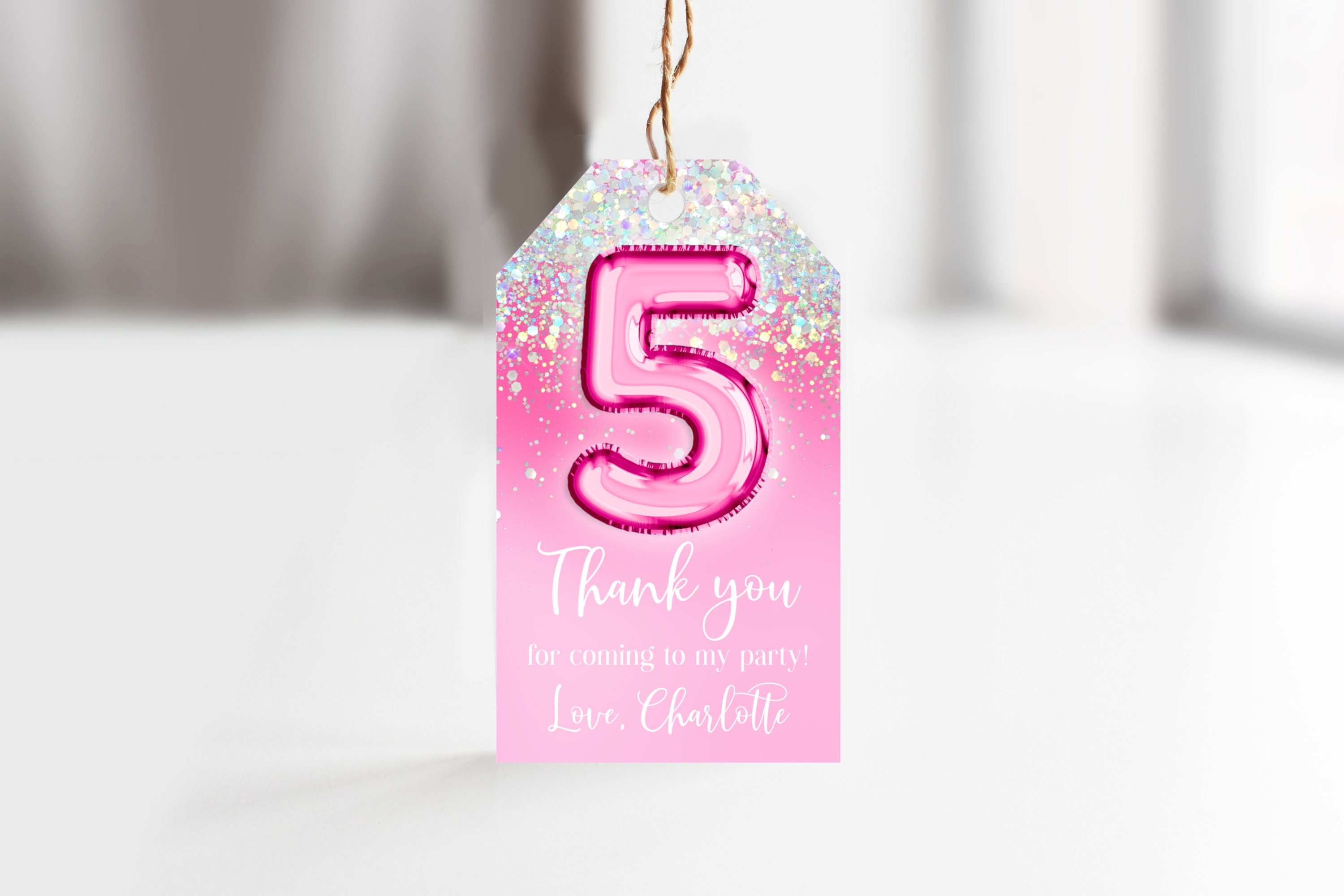 5th Birthday Printable Favor Tag Pink Glitter Rainbow - Etsy