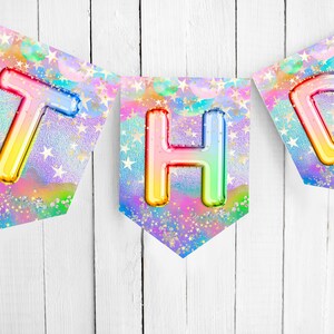 Printable Happy Birthday Banner, Pink Purple Clouds Stars Birthday ...