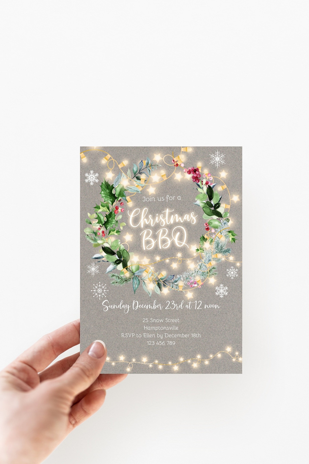 Editable Printable Christmas BBQ Invite Christmas Wreath Party Invite ...
