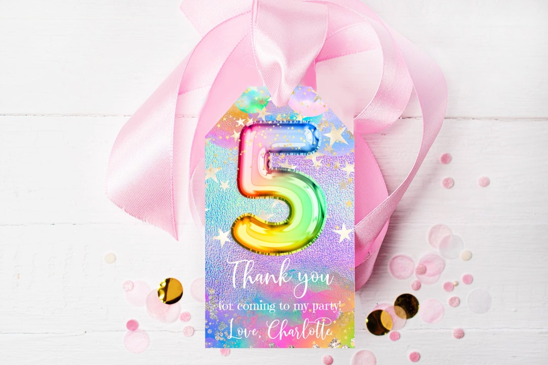 5th Birthday Printable Favor Tag, Stars Rainbow Birthday Party Gift ...