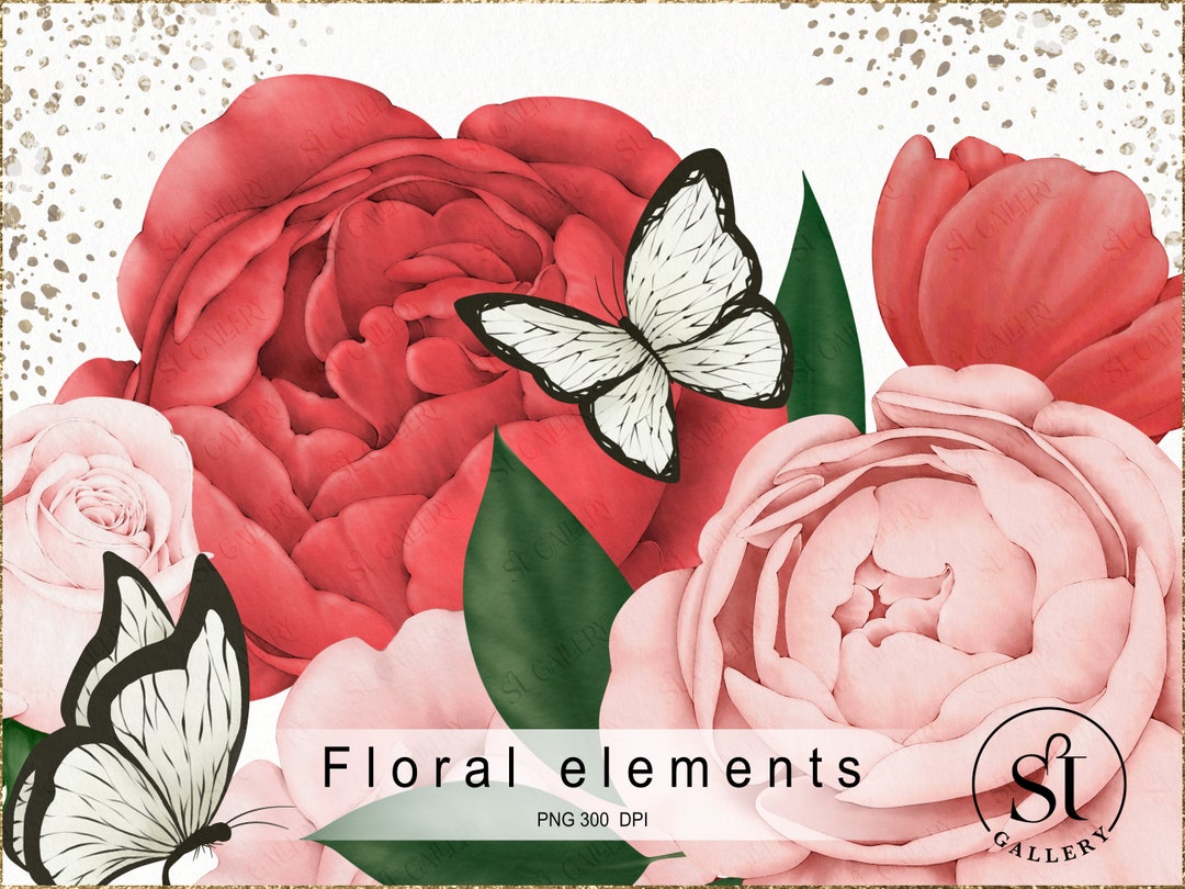 Elements of Rose Flowers Water Colors Floral Arrangement - Etsy