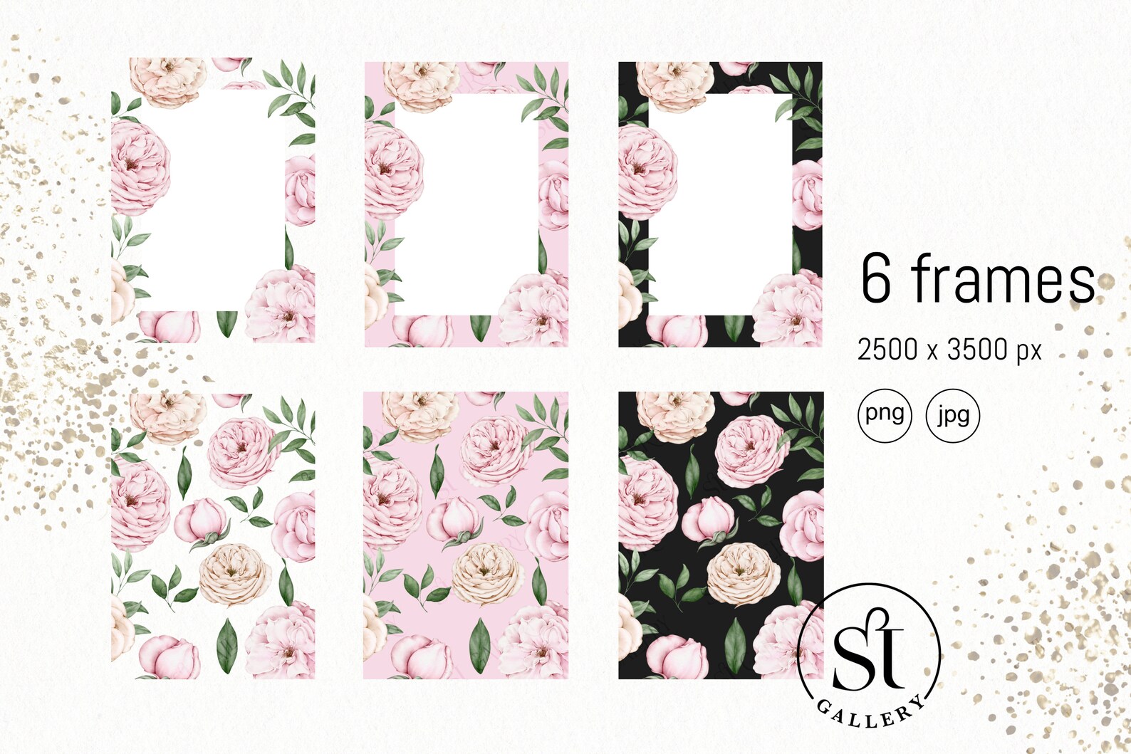 Frames of Rose Flowers Water Colors , Floral Border, PNG File, Portrait ...
