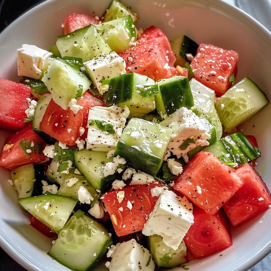 Watermelon Cucumber Feta Salad Recipe – Fresh Summer Side – Printable ...
