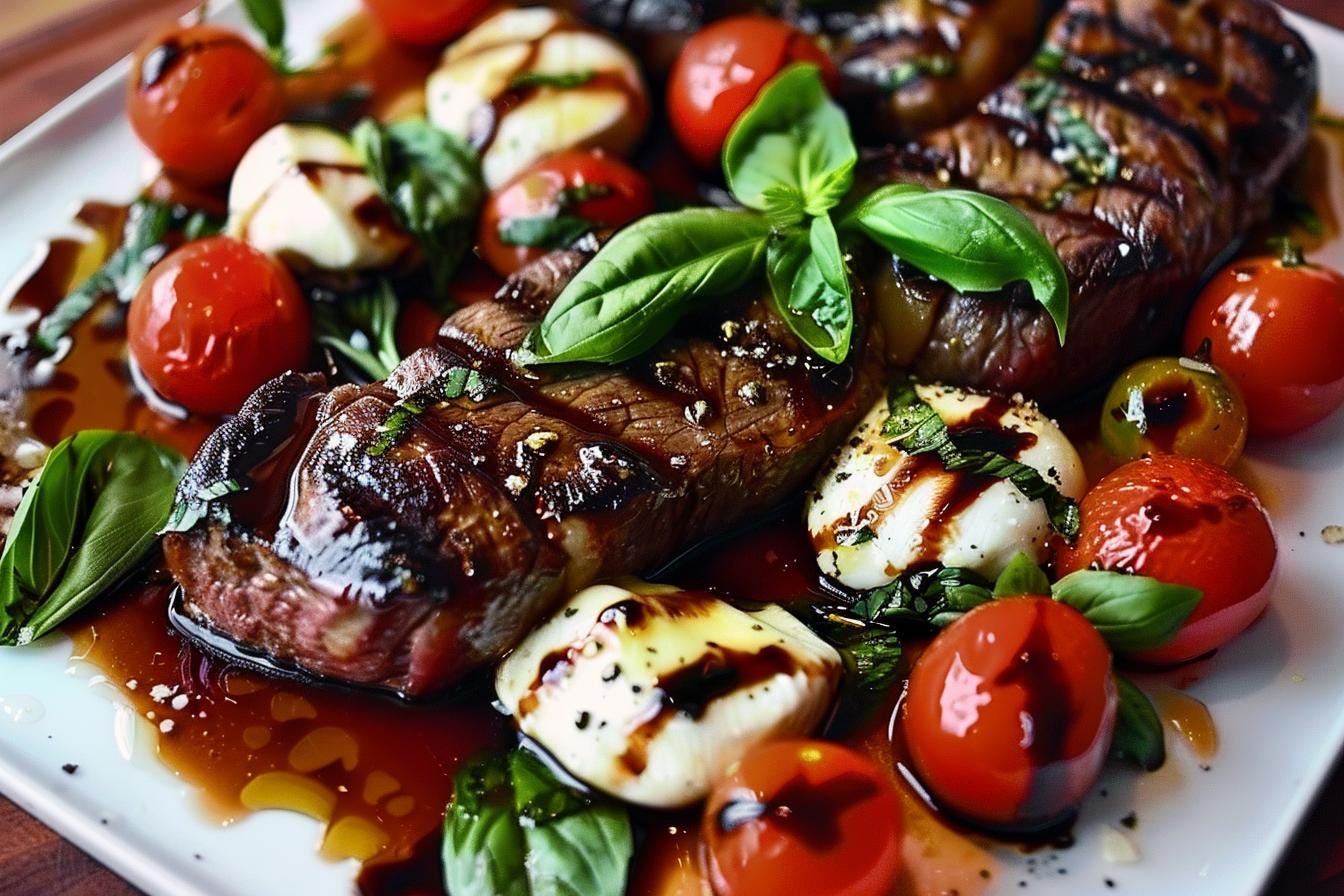 Grilled Balsamic Steak With Mozzarella, Tomatoes & Fresh Basil ...