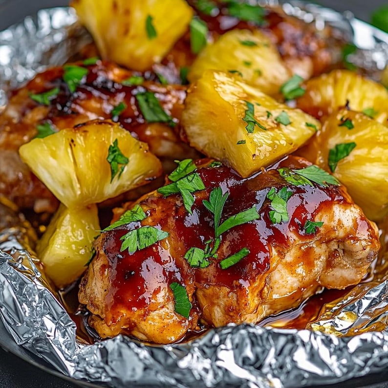 Hawaiian BBQ Chicken and Pineapple Foil Packets Recipe – Downloadable ...