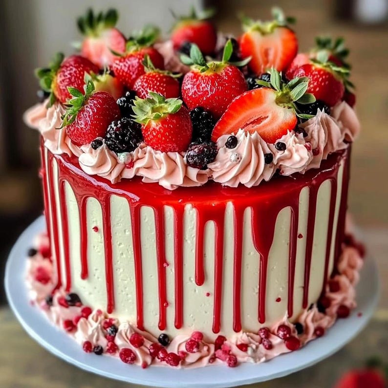 Strawberry Drip Cake – Elegant Fresh Strawberry Cake With Pink ...