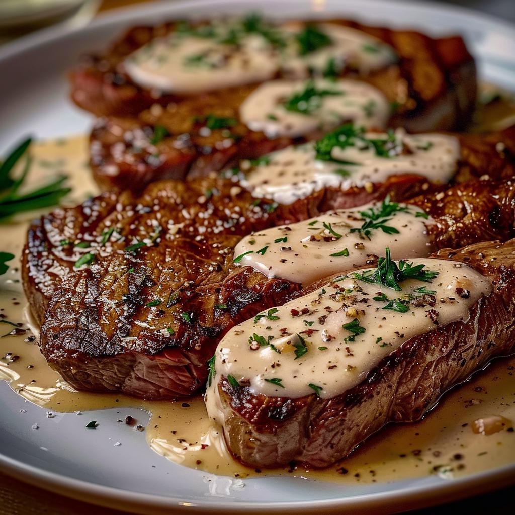 Juicy Steak With Creamy Garlic Sauce – Printable Recipe Download ...