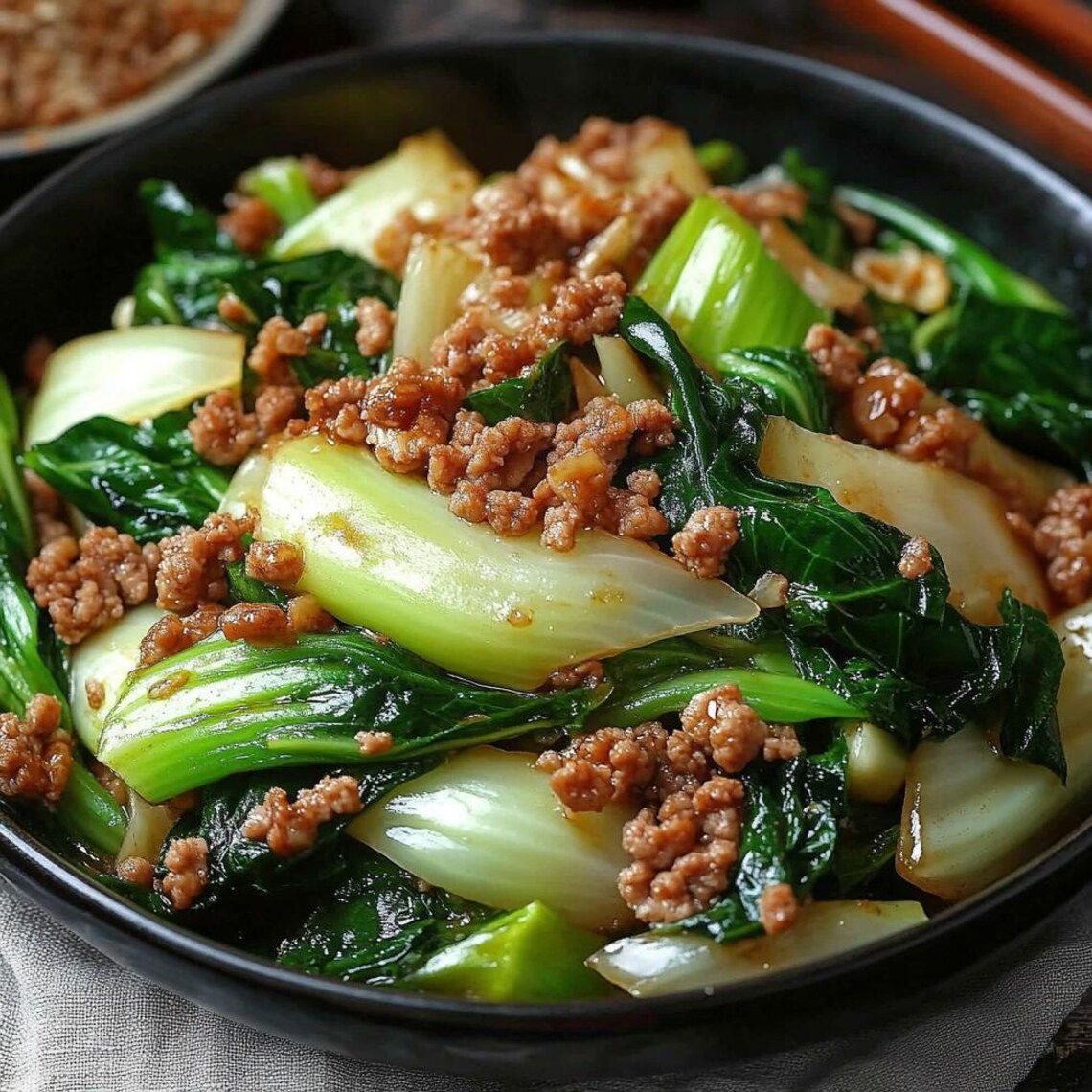 Downloadable Recipe for Stir-fried Bok Choy With Ground Meat – Quick ...