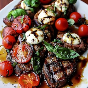 Grilled Balsamic Steak With Mozzarella, Tomatoes & Fresh Basil ...