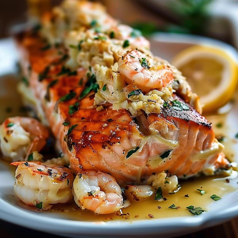 Crab & Shrimp Stuffed Salmon – Printable Gourmet Seafood Recipe ...