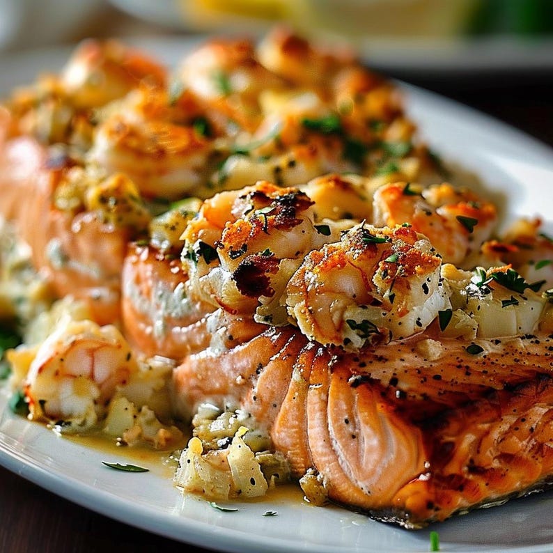 Crab & Shrimp Stuffed Salmon – Printable Gourmet Seafood Recipe ...