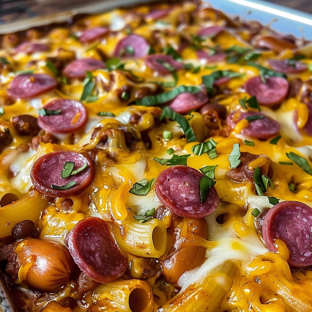 Downloadable Loaded Chili Cheese Dog Pasta Bake Recipe – Hearty Comfort ...
