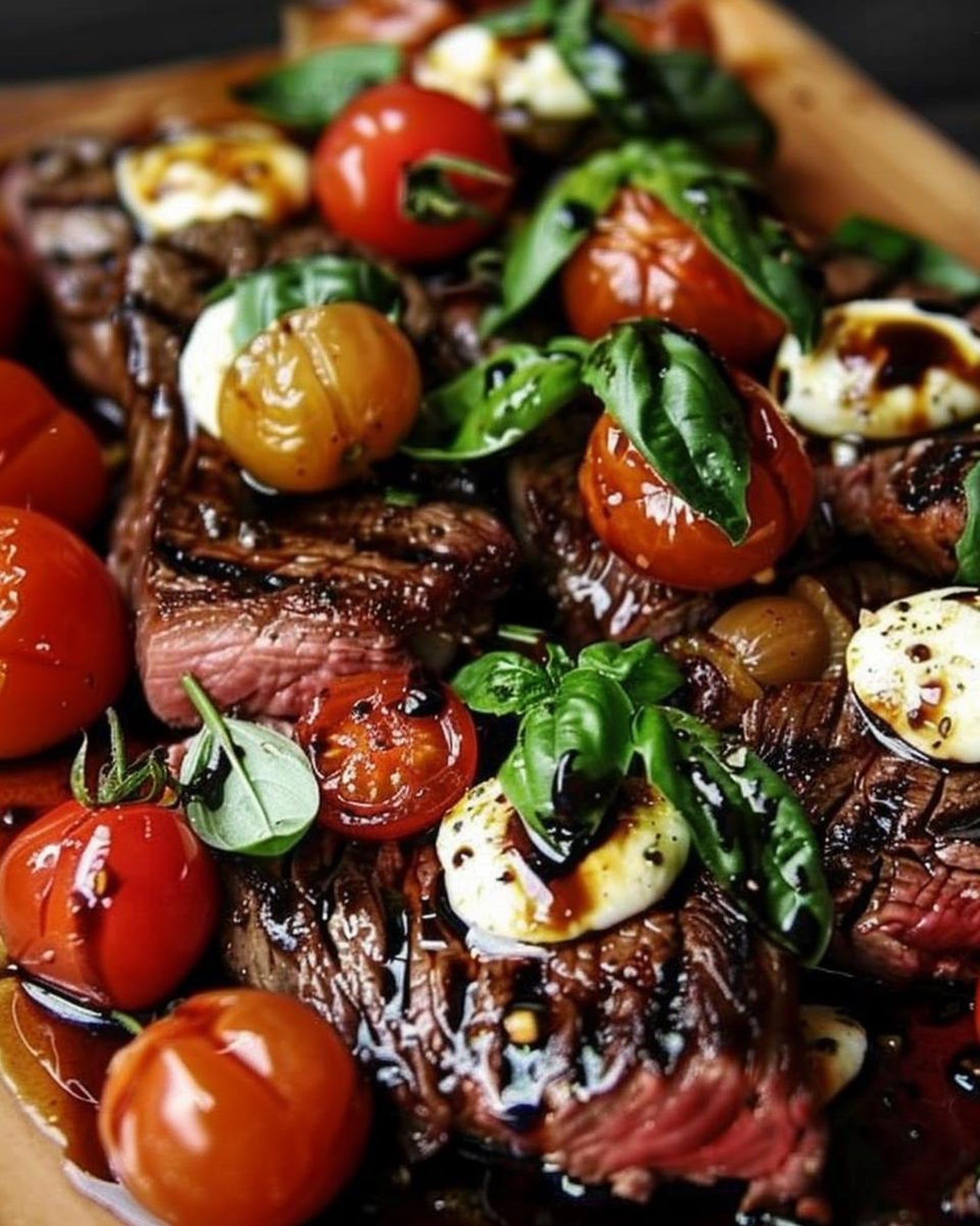 Grilled Balsamic Steak With Mozzarella, Tomatoes & Fresh Basil ...