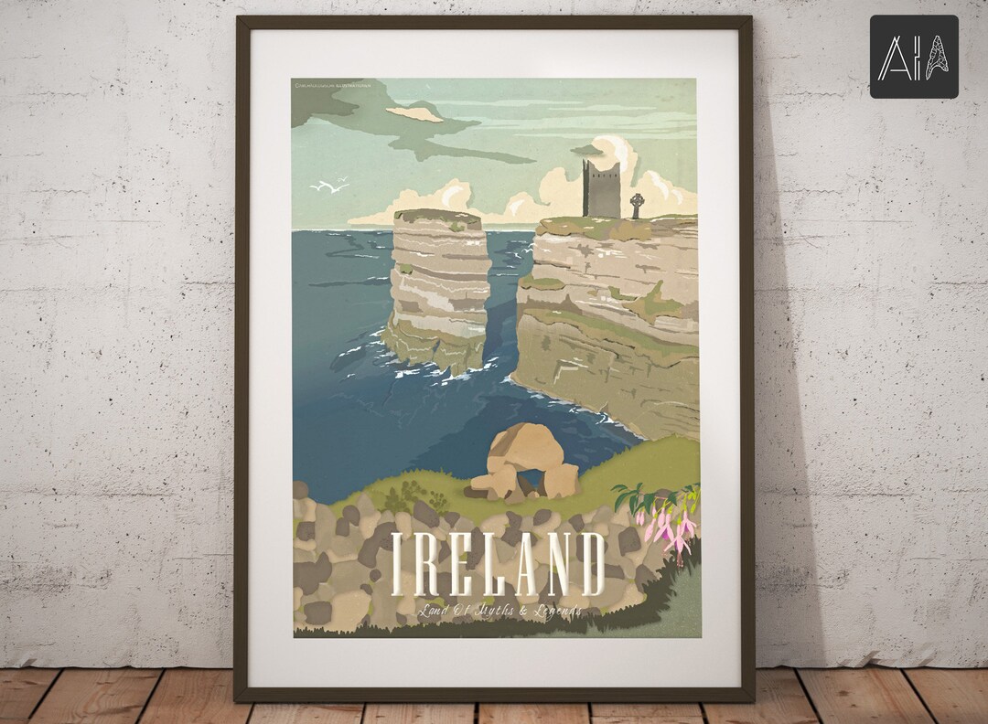 Vintage Travel Poster Ireland, Wild Atlantic Way, Archaeology + Art ...