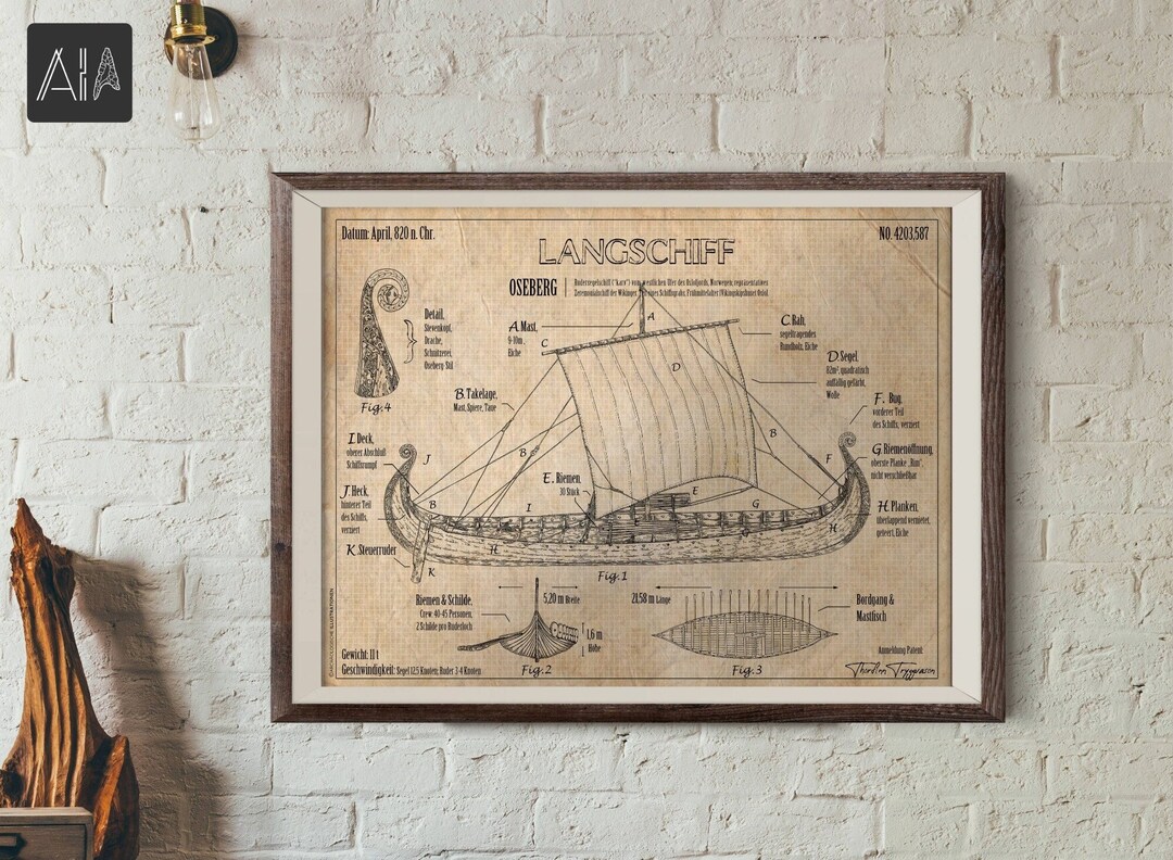 Poster Oseberg Ship, Patent Application + Print, Archaeology + Vikings ...