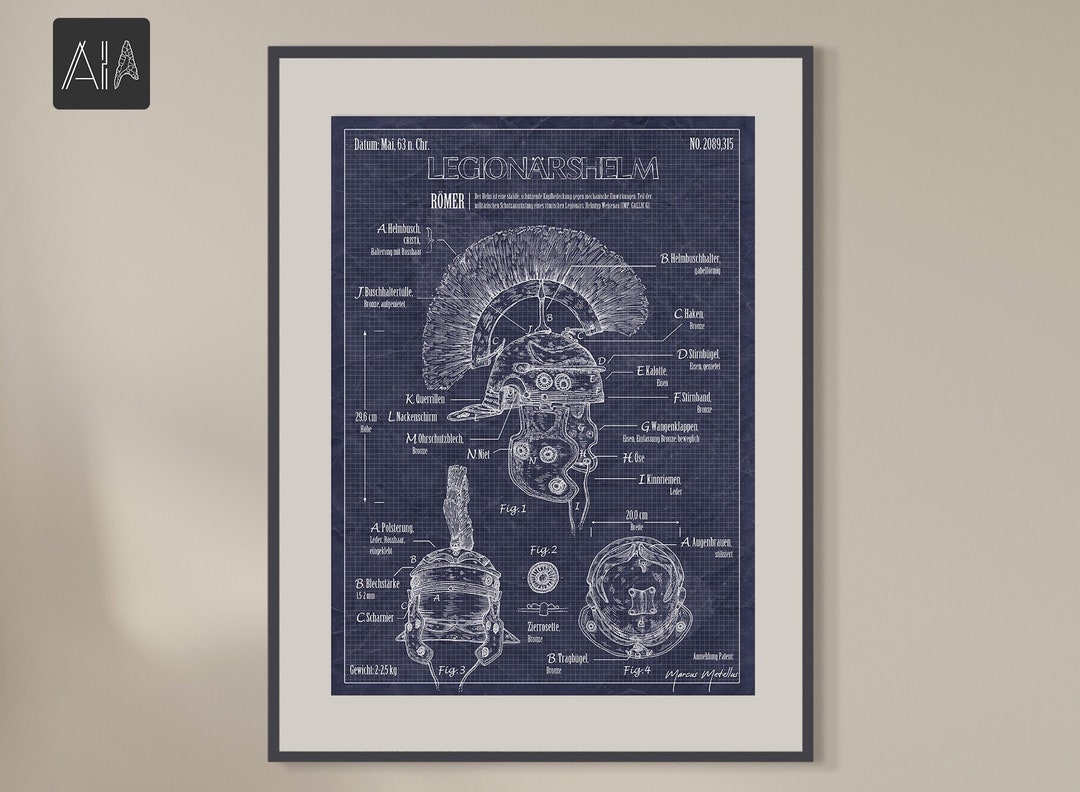 Poster Roman Helmet, Patent Application + Print, Archaeology + Art ...