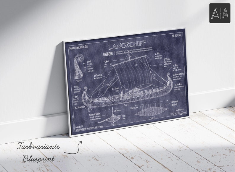 Poster Oseberg Ship, Patent Application + Print, Archaeology + Vikings ...