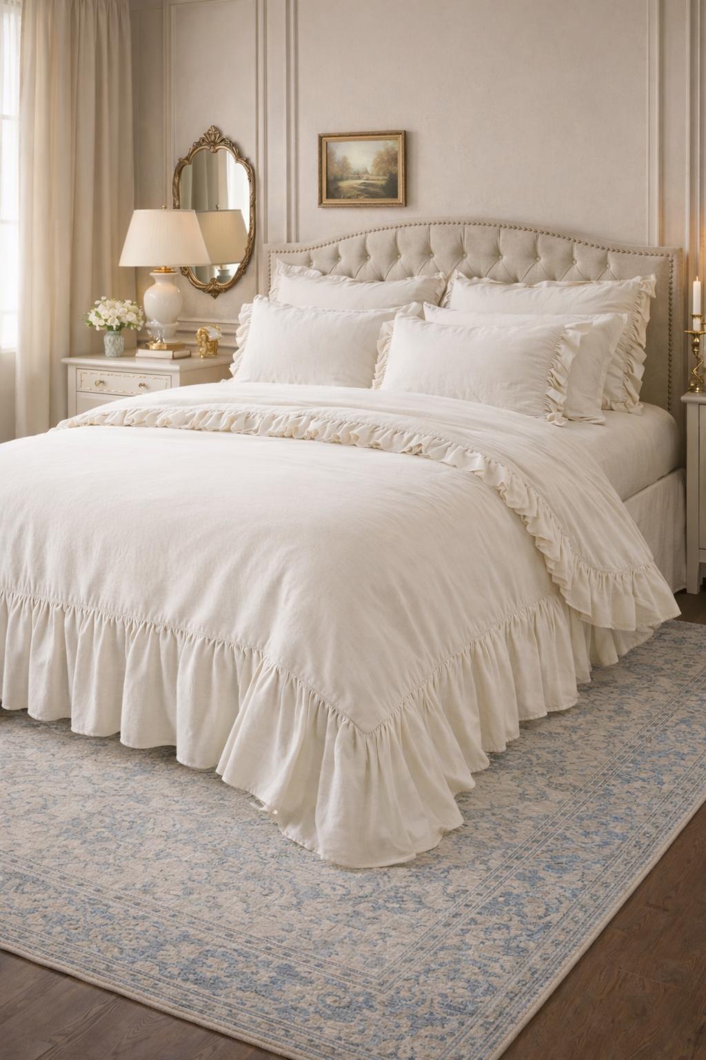 Off White Ruffle Duvet Cover , Linen Bedding, Farmhouse Bed Set ...