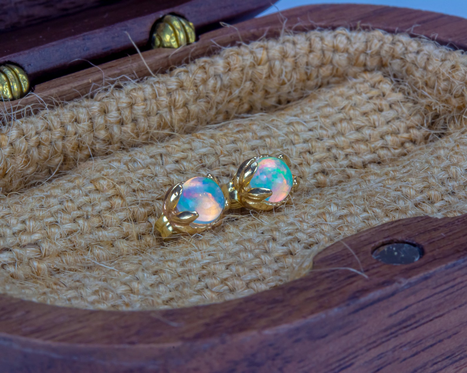 14K Solid Yellow Gold Fire Opal Stud Earrings Genuine | Etsy