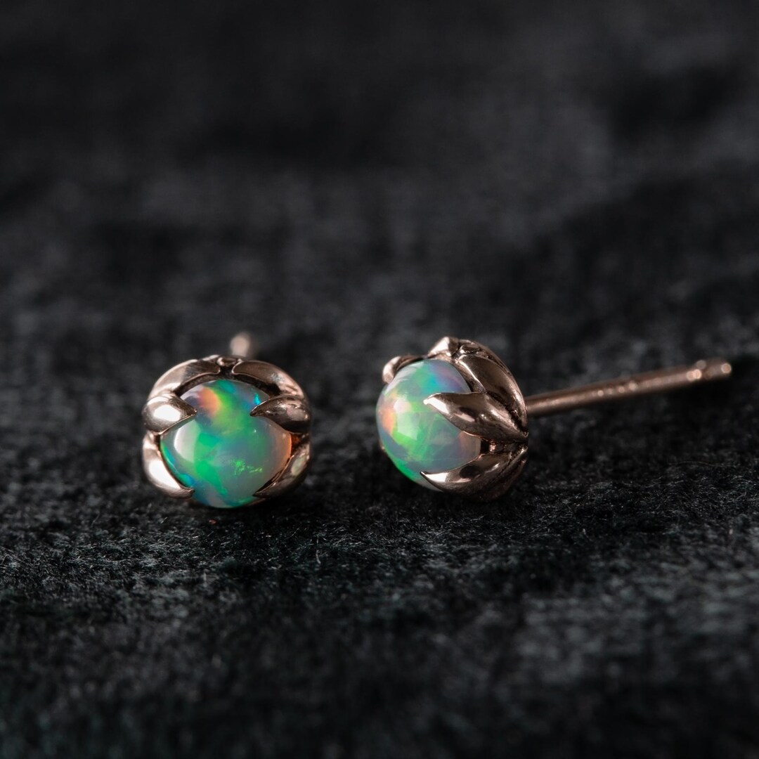 14K Solid Yellow Gold Fire Opal Stud Earrings | Genuine Aaa-grade ...