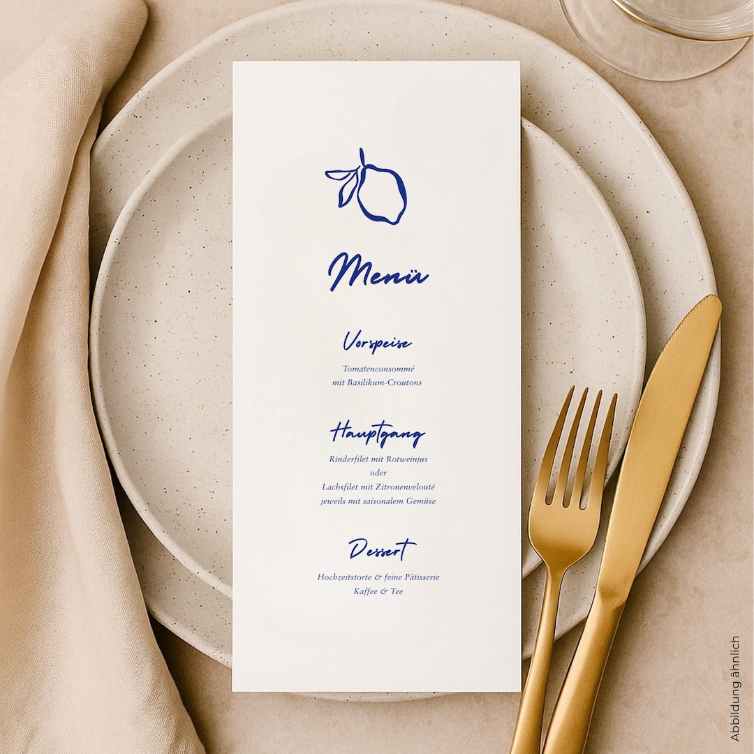 Personalized Wedding Menu Card "como" | Elegant Menu Cards for Wedding ...