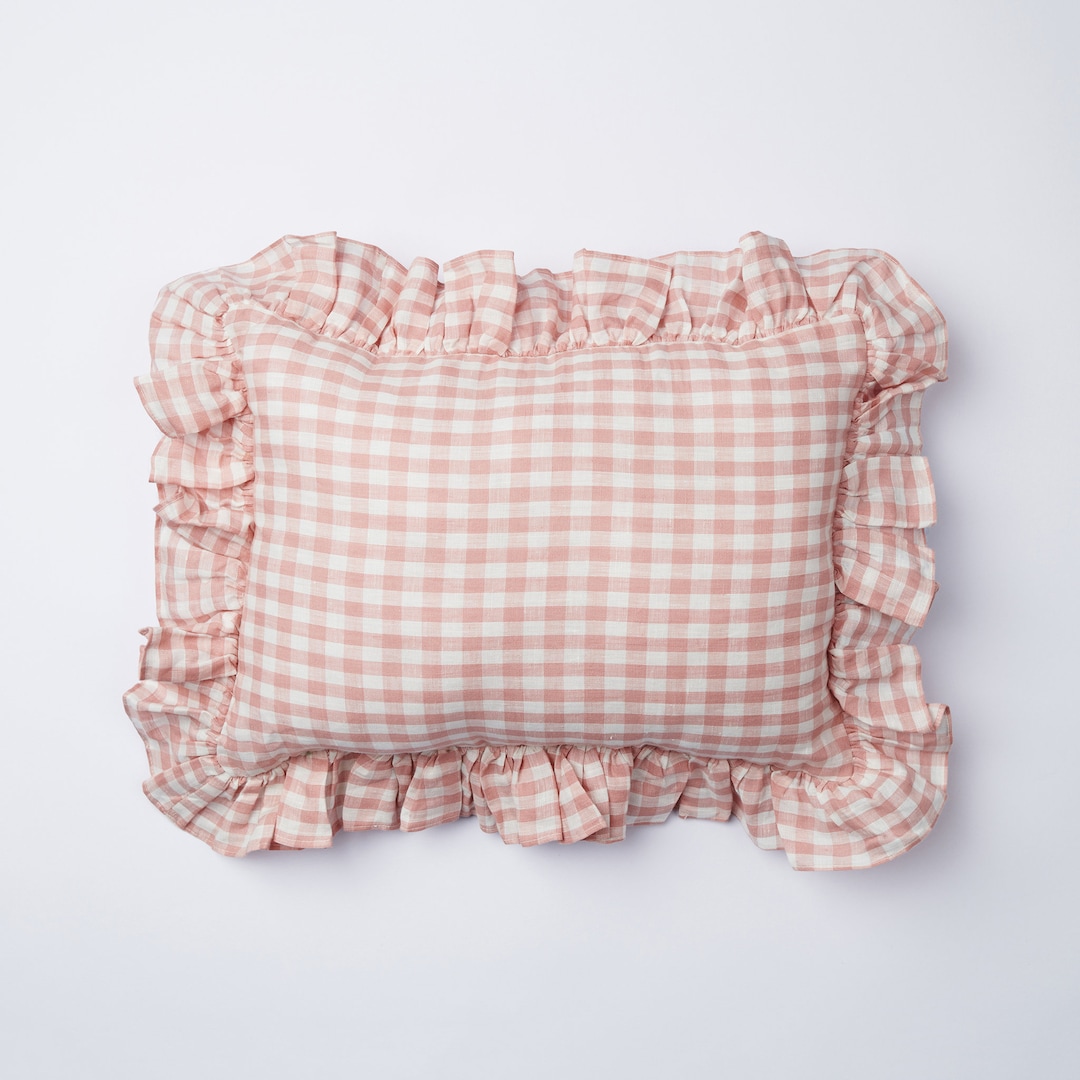 Linen Ruffle Mini Cushion in Pink Gingham - Etsy