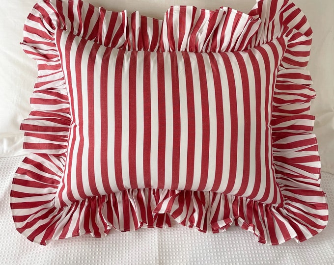 Red Stripe Ruffle Cotton Cushion - Etsy