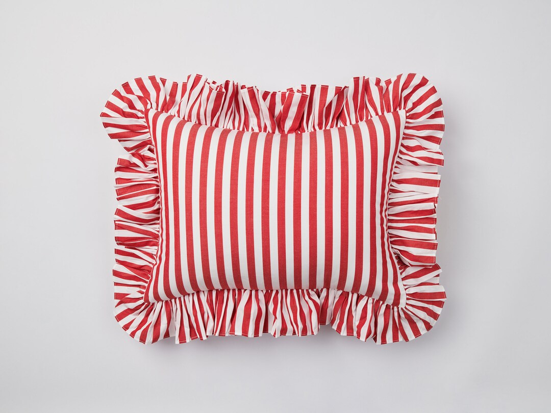 Red Stripe Ruffle Cotton Cushion - Etsy UK
