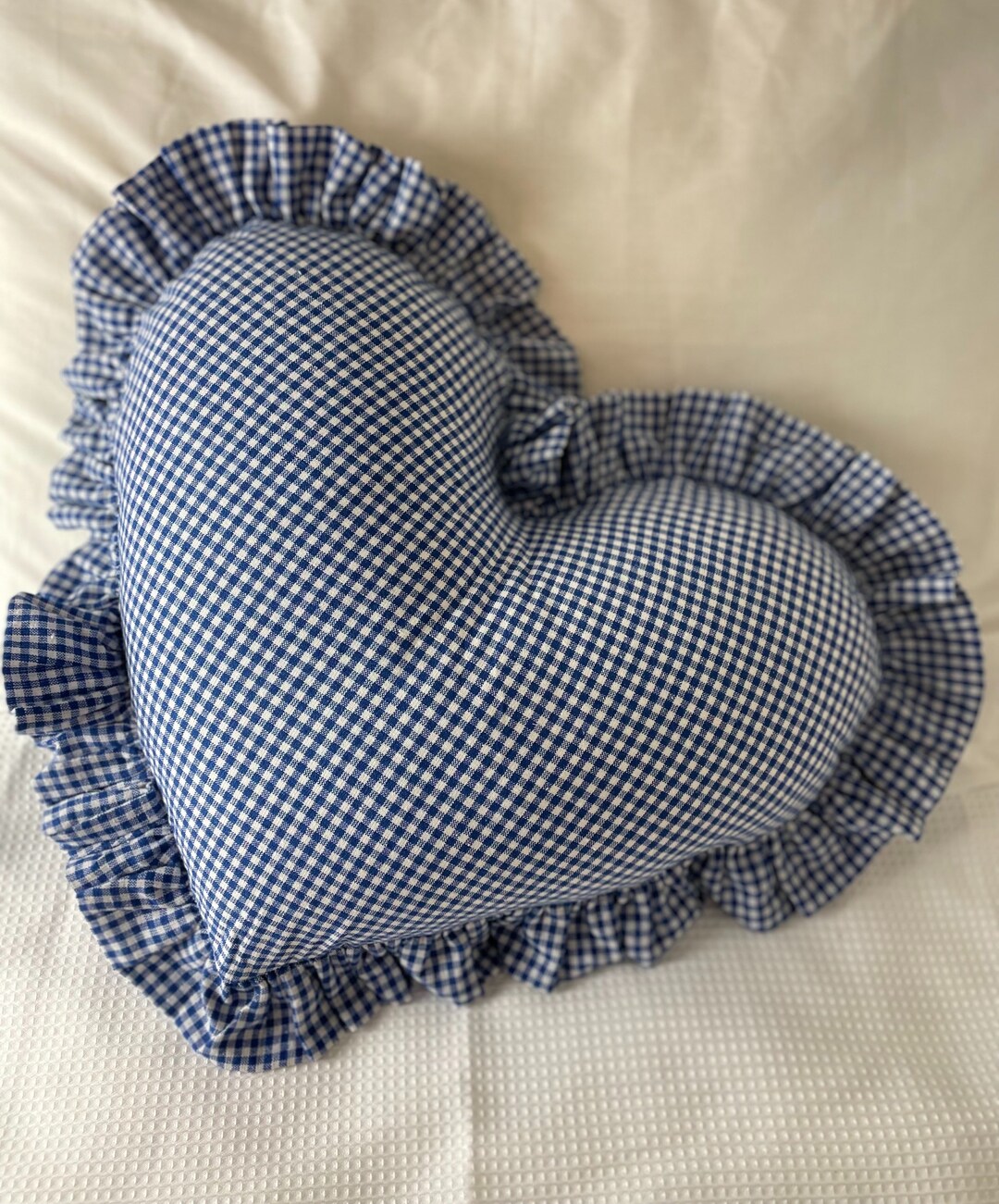 Blue Gingham Heart Ruffled Cushion - Etsy
