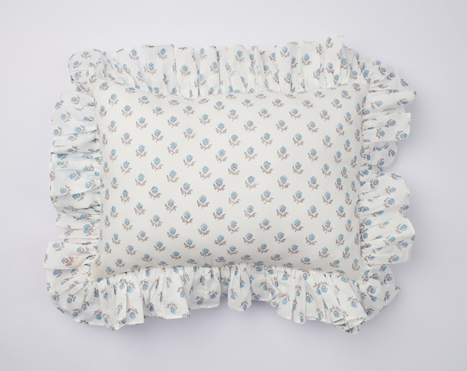 Ruffle Blockprint Mini Cushion Blue Floral - Etsy