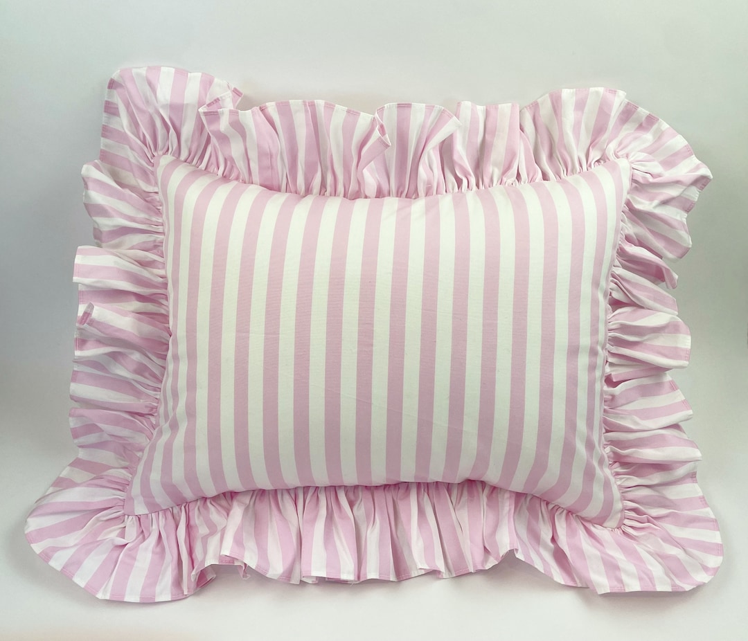 Ruffle Pink Stripe Cotton Mini Cushion - Etsy