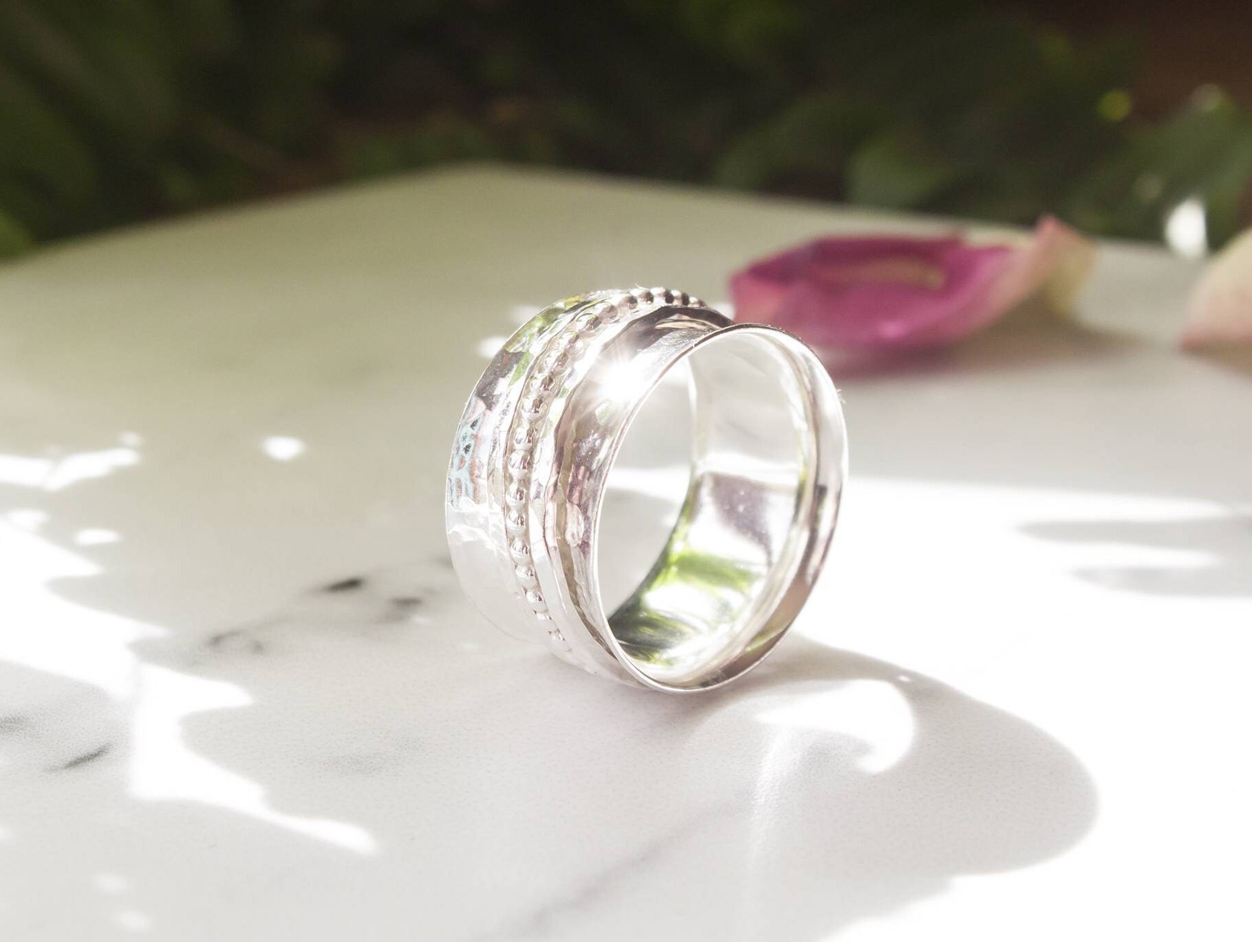 Handmade Silver Hammered Spinner Ring With 3 Hammered & Beaded | Etsy